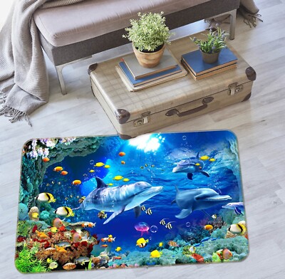 3D Dolphin Fish Bubble ZHUA3247 Game Non Slip Rug Mat Photo Carpet Amy ...