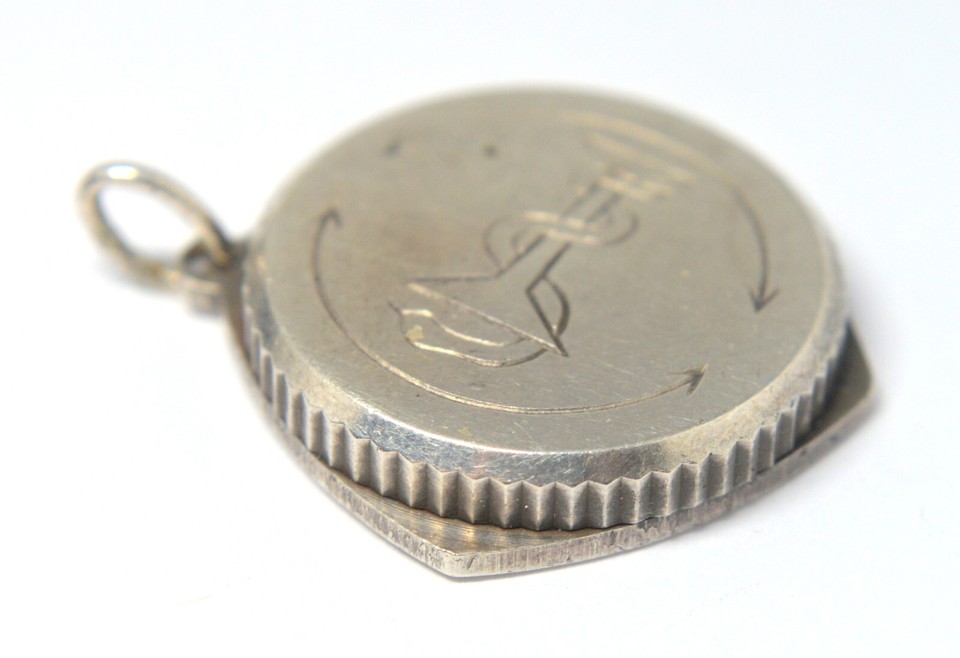 VINTAGE 835 SILVER SOS CAP SECRET PILL BOX ID MEDICINE CAPSULE PENDANT ...