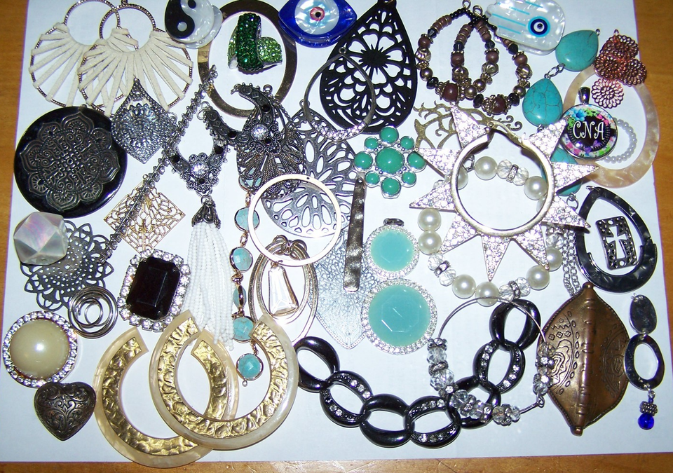 VTG~Mod Jewelry Parts Pieces Findings Lot Craft JewelryArt Metal Glass ...