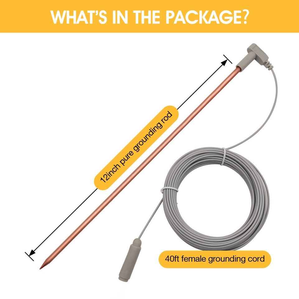 Copper Grounding Rod with 40ft Ground Cord & Alligator Clip Portable ...