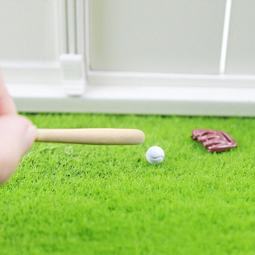 3x Baseball Equipment 1/12 Dollhouse Miniature Ball Glove Bat Decor ...
