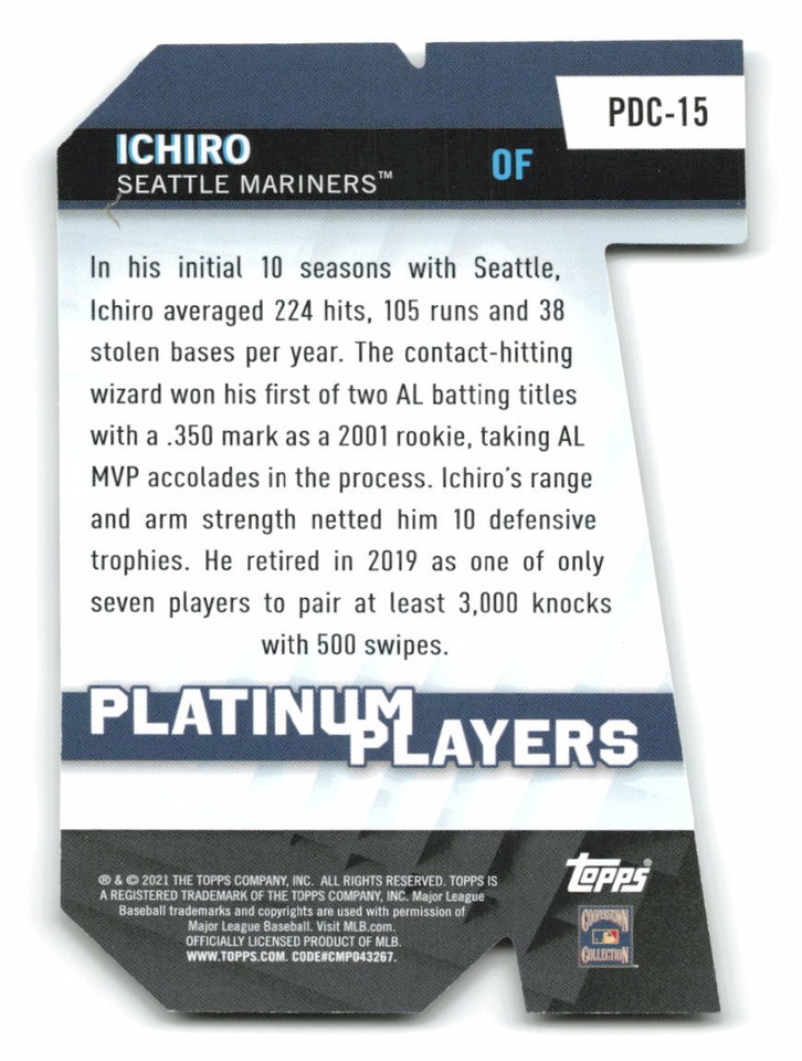 2021 Topps #PDC-15 Ichiro Platinum Players Die Cut Seattle Mariners 3AV ...