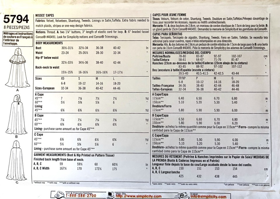 Simplicity Misses' Cape Pattern 5794 Size XS-L UNCUT | eBay