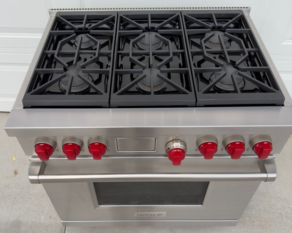 Wolf DF366 - 36" PRO Dual Fuel Range 6 Burners Stainless Red Knobs | eBay