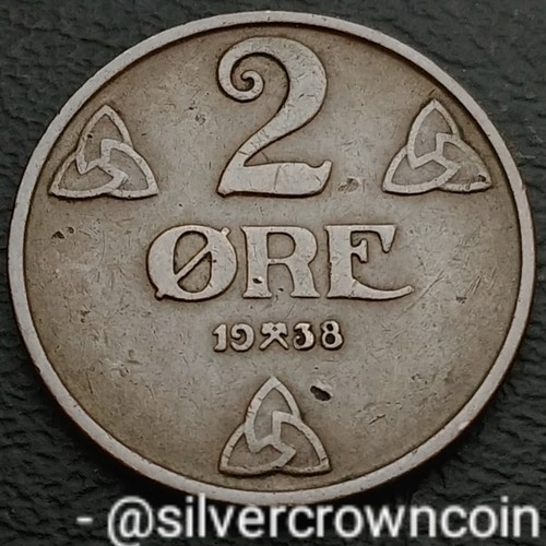 Norway 2 Ore 1938. KM#371. Bronze Two Cents Pence coin. King Haakon VII ...