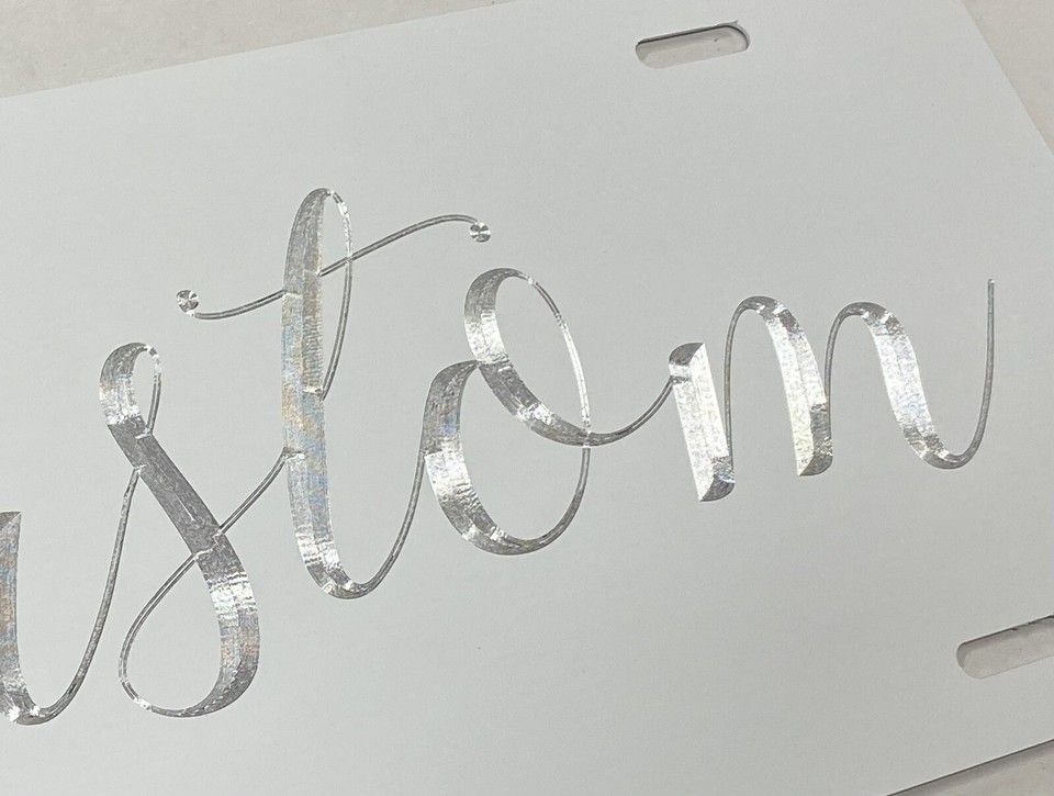 White Custom Personalized Name in Cursive Diamond Etched License Plate ...