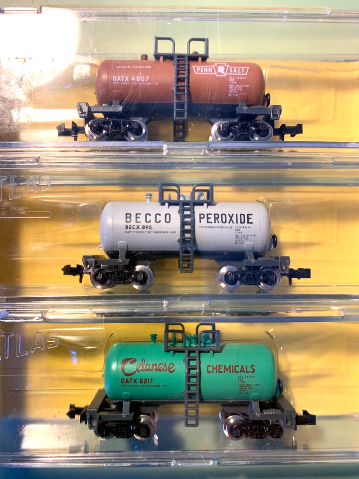 Lot of 6 Atlas Beer Can Tank Cars - NOS: DOW, PENN, Eastman, BECCO ...