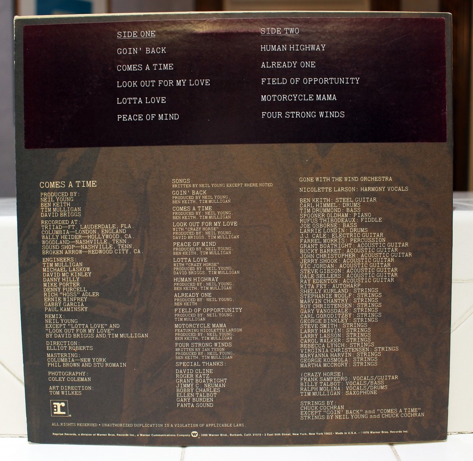 Rare Rock LP - Neil Young - Comes A Time - Reprise Promo with ...