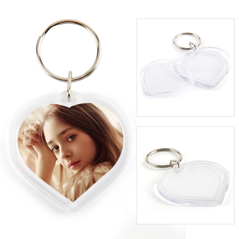 HEART SHAPE STRONG PLASTIC ACRYLIC KEYRINGS PHOTO SIZE CLEAR AND BLANK ...