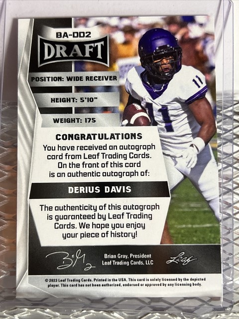 2023 Leaf Draft - Autographs Blue #BA-DD2 Derius Davis (AU, RC) for ...
