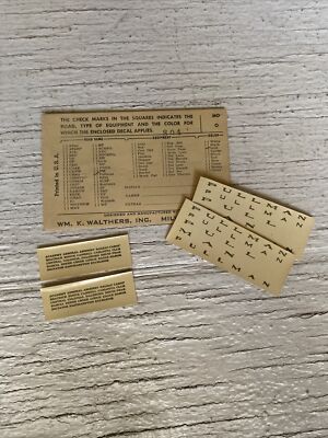 Vintage Pullman decals HO 804 WM. K. Walters INC. Gold, Milwaukee, Wis ...