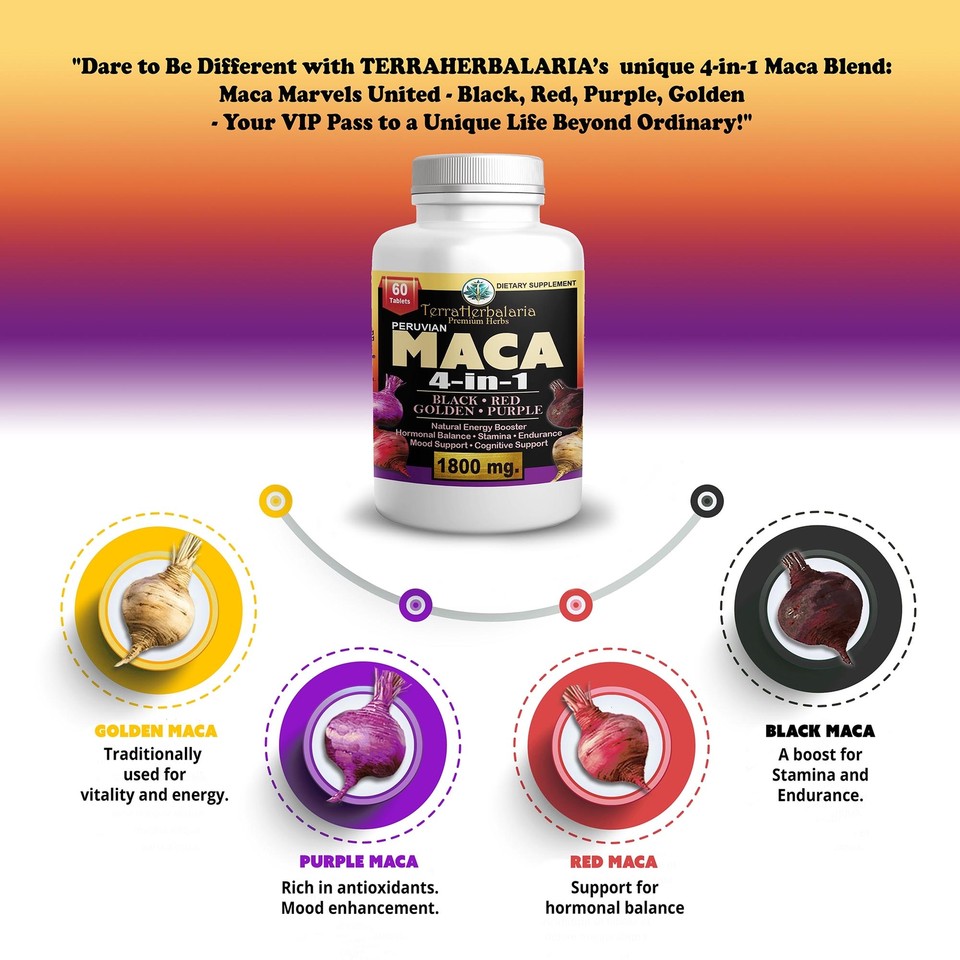 MACA ROOT 4-in-1, PREMIUM Black Maca, Red, Golden, Purple.1800mg USA | eBay