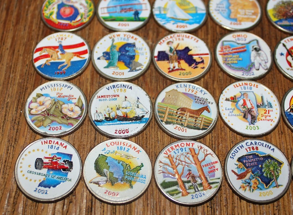 Lot of 21 Colorized State Quarters Statehood Series | eBay