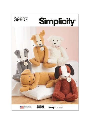 SIMPLICITY 9807 PLUSH POSABLE DOGS STUFFED TOYS Sewing Pattern 5 Styles ...