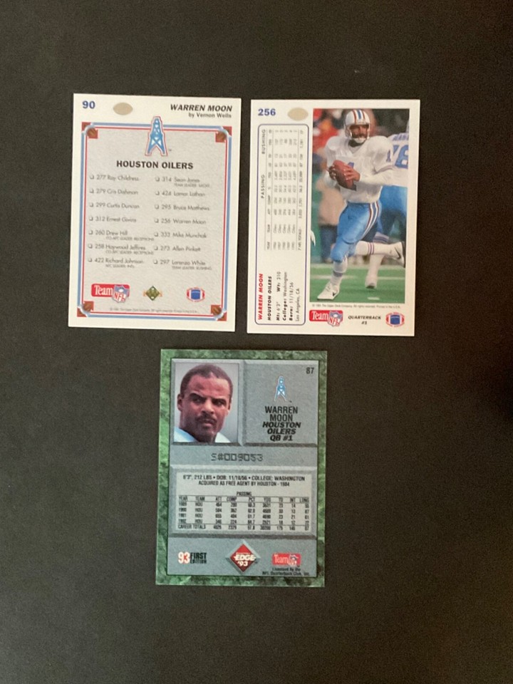 Warren Moon Football Lot: 1993 Edge Card #87 & 1991 Upper Deck Cards 90 ...