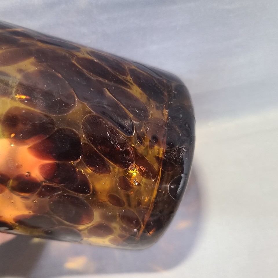 Hand Blown Art Glass Tortoise Shell Cup Vase Brown See Description | eBay
