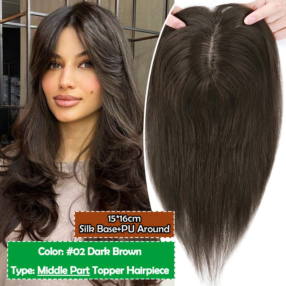 Real Remy Human Hair Toppers Toupee Extensions Clip in Top Middle Part ...