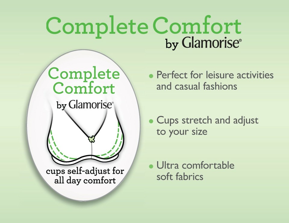 Glamorise COMPLETE COMFORT Bra 42B 42C 42D (WIRELESS) Lace STRAPLESS ...