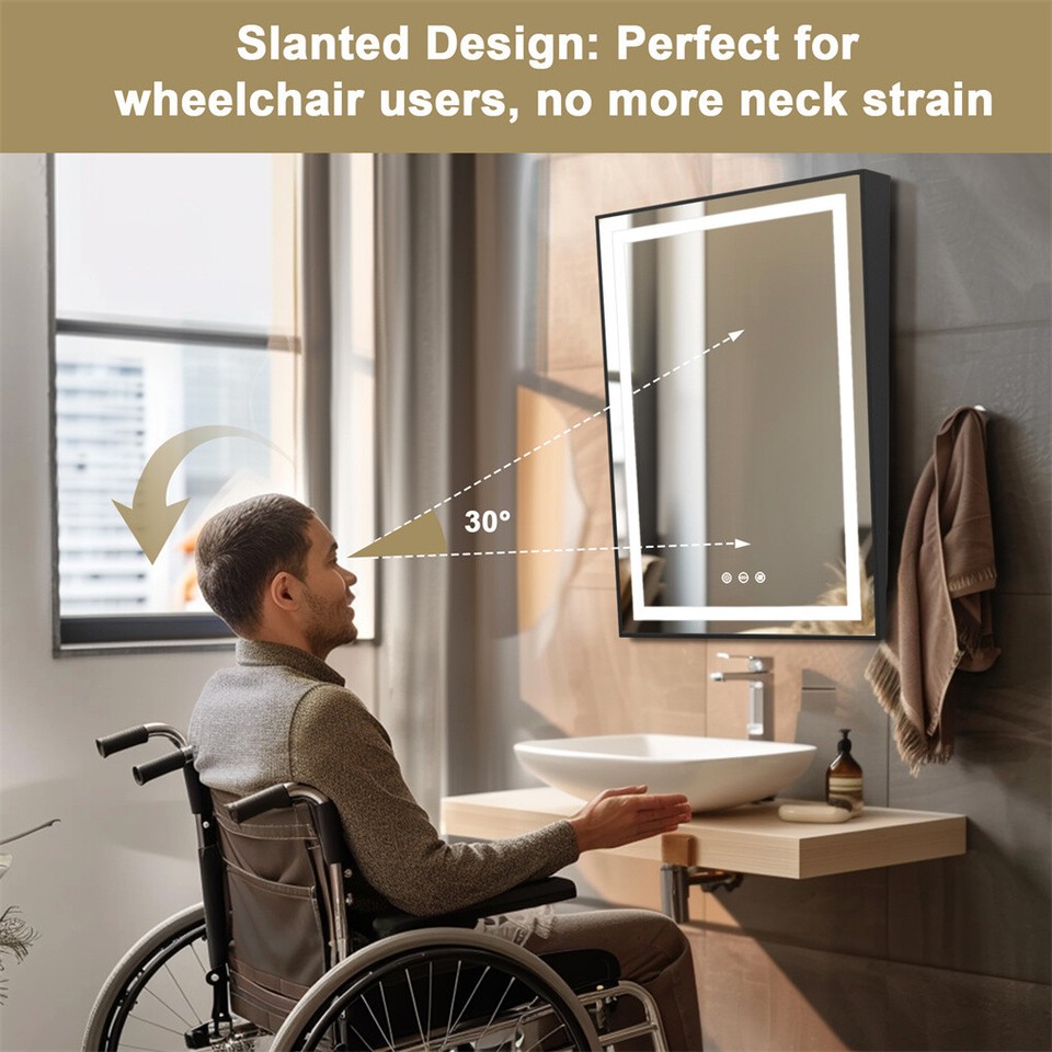 LED Bathroom Mirror with Fixed Tilt Vanity Mirror for Wheelchair Users ...