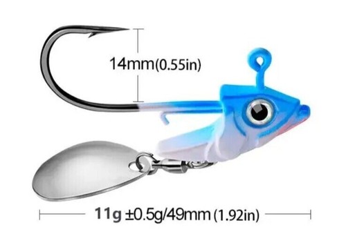 Blue Fish Head Jig Lure Barbed Hook Pike Perch Fake Bait Fishing Coarse ...
