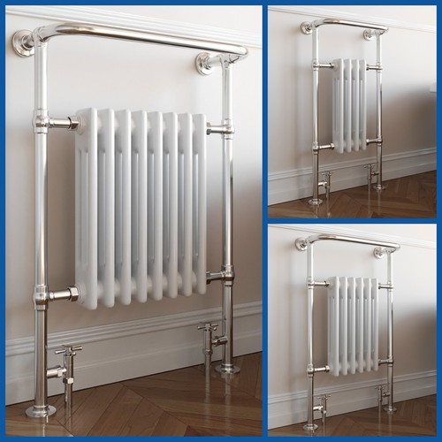 Traditional Victorian Column Bathroom Heated Towel Rail Radiator White ...