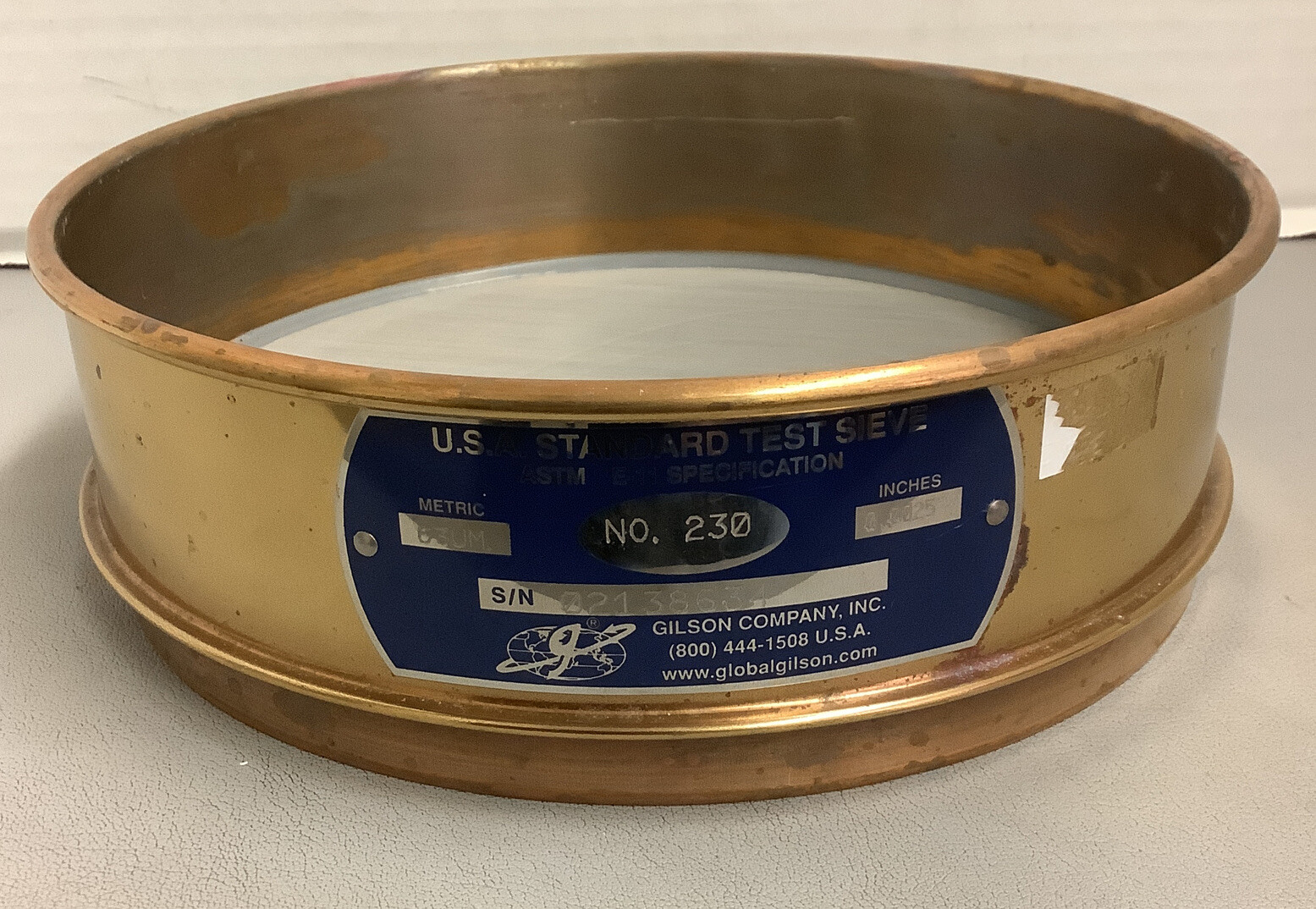 Gilson Company USA Standard Test Sieve No. 230 S/N: 02138634 , 8" (B130 ...