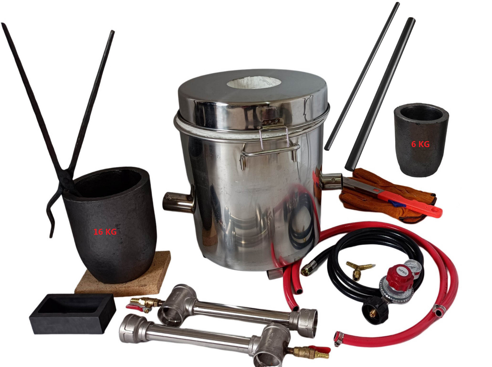 16KG Gas Metal Melting Furnace Foundry Propane Forge 2 Crucibles Tongs ...