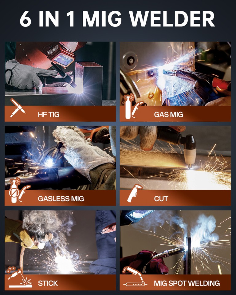 Powerful 200Amp Welder Plasma Cutter 6IN1 Gas Gasless MIG TIG Stick Cut ...