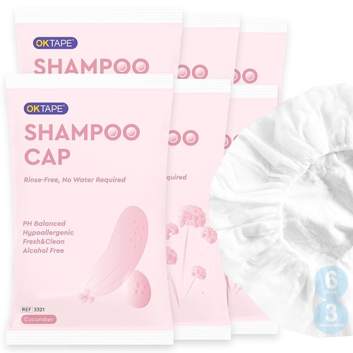 No Water Shampoo Caps (6 Pack) 3 Scents, Rinse Free Shower Cap for ...