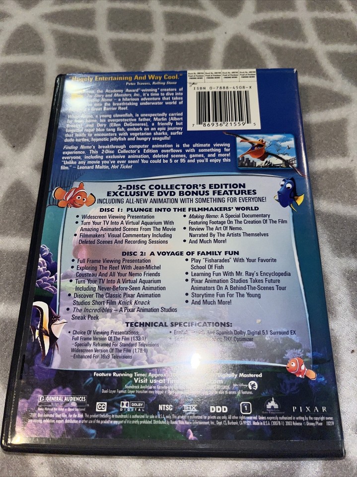 Finding Nemo (Two-Disc Collector's Edition) - DVD - VERY GOOD Disney ...