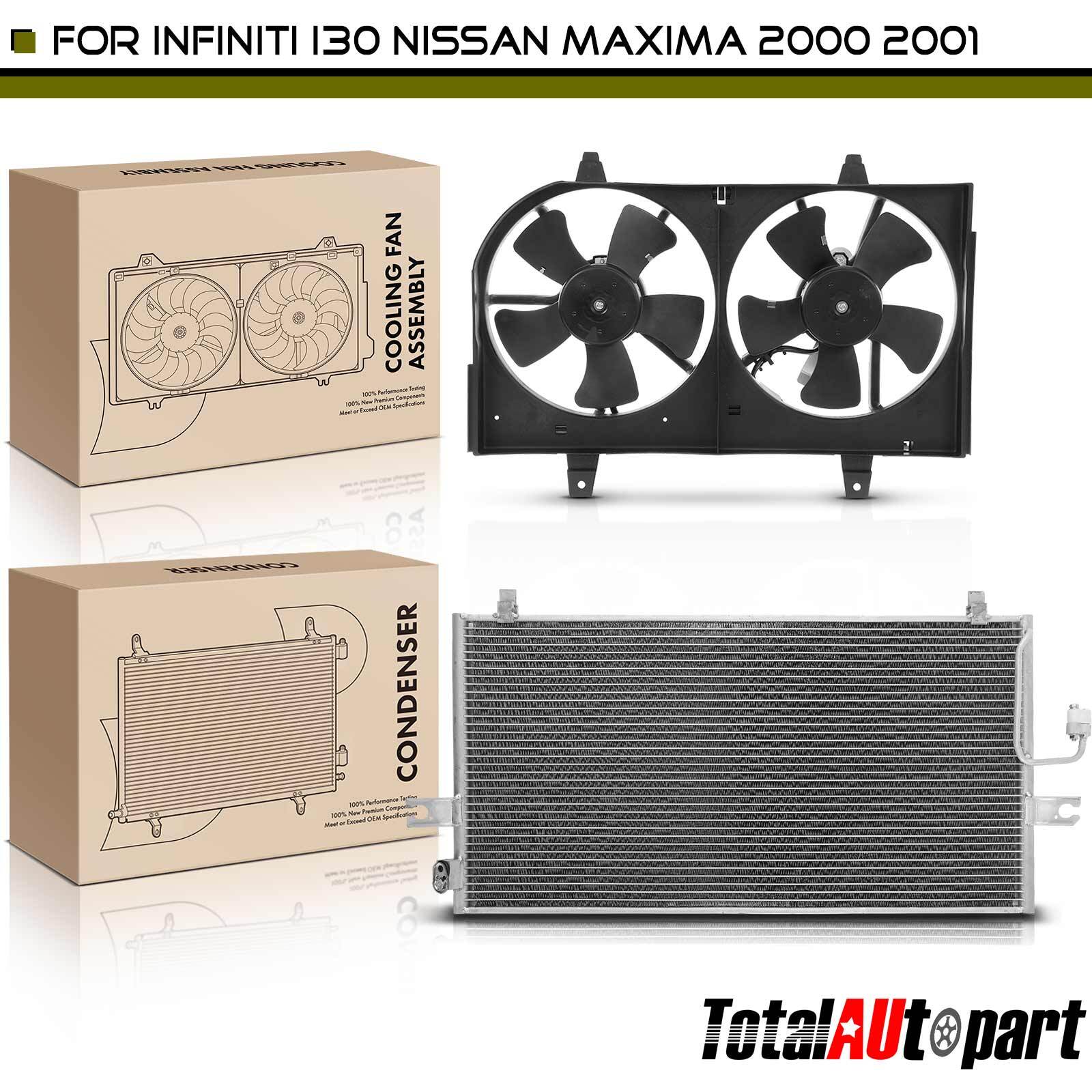 2x AC Condenser & Dual Cooling Fan Assembly Kit for Nissan Maxima 00-01 ...