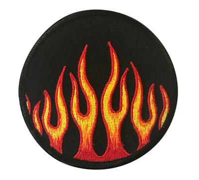 Flame Round Iron On Patch Embroidered Biker Cosplay Steampunk Black ...
