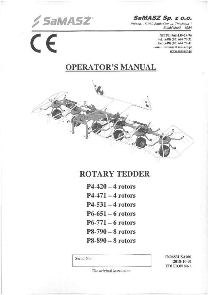 SaMASZ Rotary Tedder P4-420, P4-471, P4-531, P6-651, P6-771 P8-790 P8 ...