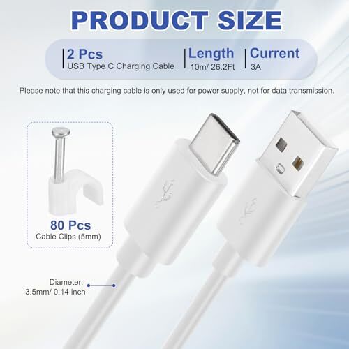 26.2Ft USB C Power Extension Cable 2 Pack USB to USB C 3A Fast Charger ...