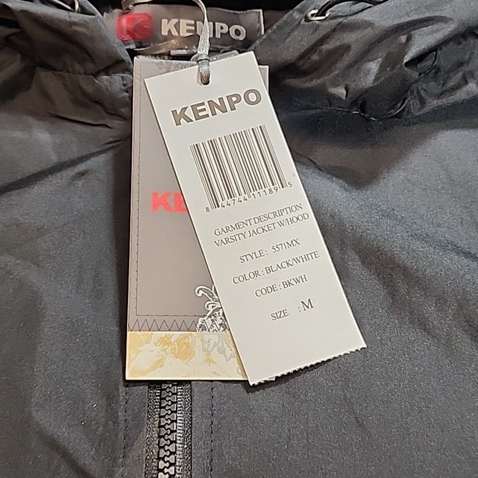 Kenpo Black w/ White Stripe Hooded Varsity Windbreaker Jacket - Size ...