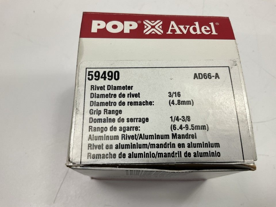 Pop Avdel 59490 Pop Rivets - 1/4" To 3/8" Grip Range, Aluminum, 3/16 D ...