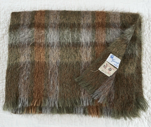 Vtg Glen Cree Scotland Mohair Blanket 50x78 Green Brown Plaid ...