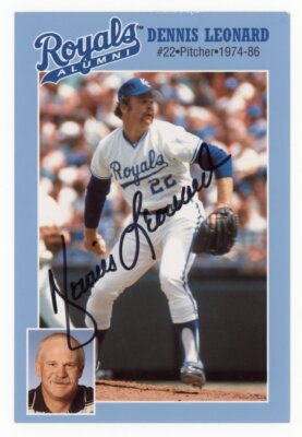 SIGNED KANSAS CITY ROYALS TEAM ISSUED BASEBALL POSTCARD AUTO DENNIS LEONARD | eBay
