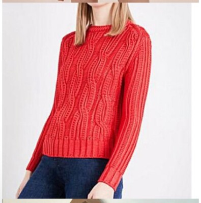 Maje Red Mist Cable Knit Sweater Sz 2/M Boxy Holidays $395 New with ...