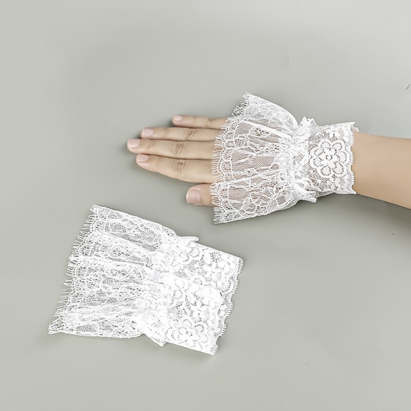 Lace False Sleeves Pleated False Cuffs Hollow Wrist Decor Elastic Horn ...