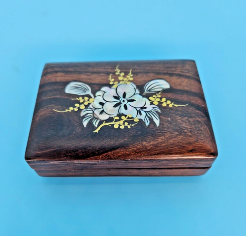 Vintage Japanese Wooden Mirror Box W/Comb Mother of Pearl Inlay Flowers ...