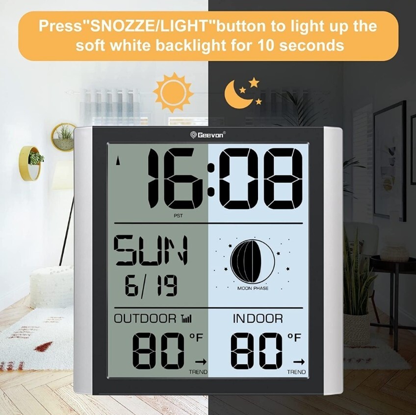 Geevon Atomic Wall Clock with Backlight, Auto-Set Digital Atomic Clock ...