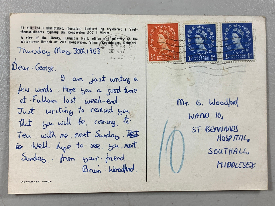 Original Vintage 1963 Copenhagen Denmark Branch Postcard Watchtower ...