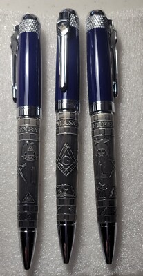 Ink Pen Blue top with different Masonic Emblems. Twist open. Black ink ...