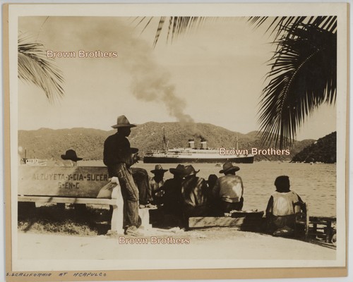 Vintage 1920s Acapulco Mexico Merchant Ship USS California in Harbor ...