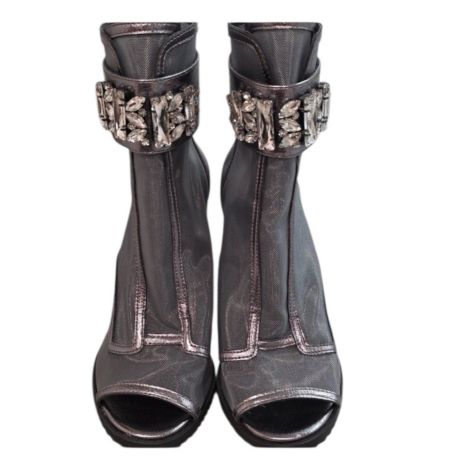 Karl Lagerfeld Paris Blayze Silver Peep Toe Ankle Boots Size 9 | eBay UK