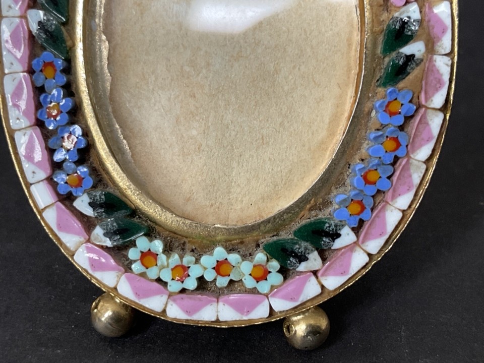 Vintage Italian Micro Mosaic Oval Photo Frame Miniature Signed ITALY 4. ...