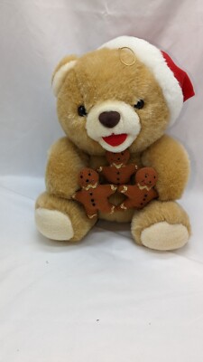 Fun World Christmas Tan Bear Plush Wearing Santa Hat Holding ...