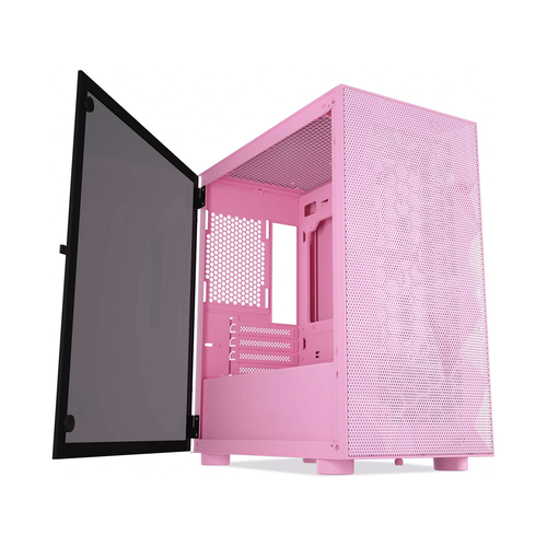 mATX Gaming PC Case - Pink Mesh Computer Case with Tempered Glass Panel ...