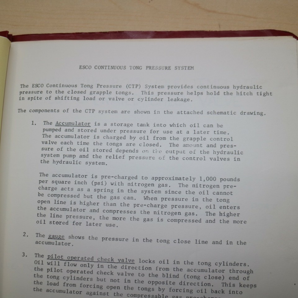 ESCO CTP SYSTEM Operator Owner Manual book continuous tong pressure ...